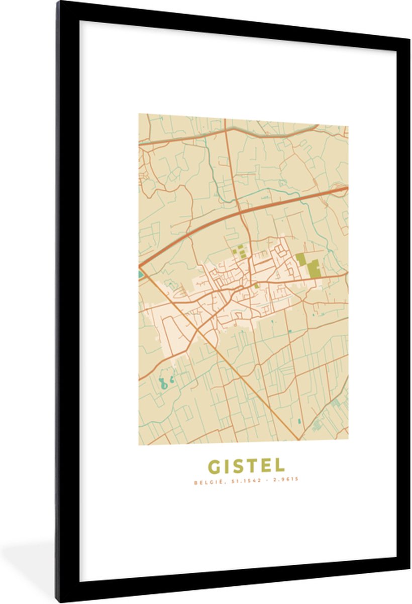 Fotolijst incl. Poster - België - Gistel - Stadskaart - Kaart ...