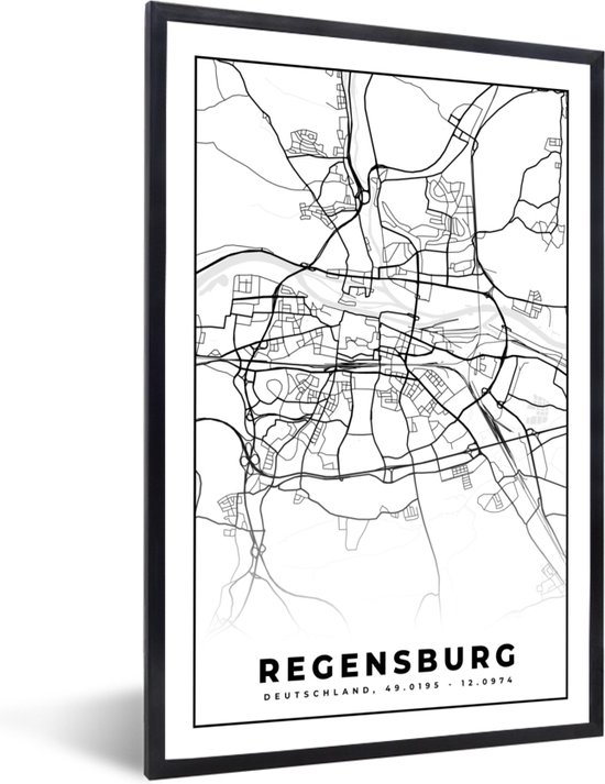 Fotolijst incl. Poster - Regensburg - Kaart - Stadskaart - Plattegrond ...