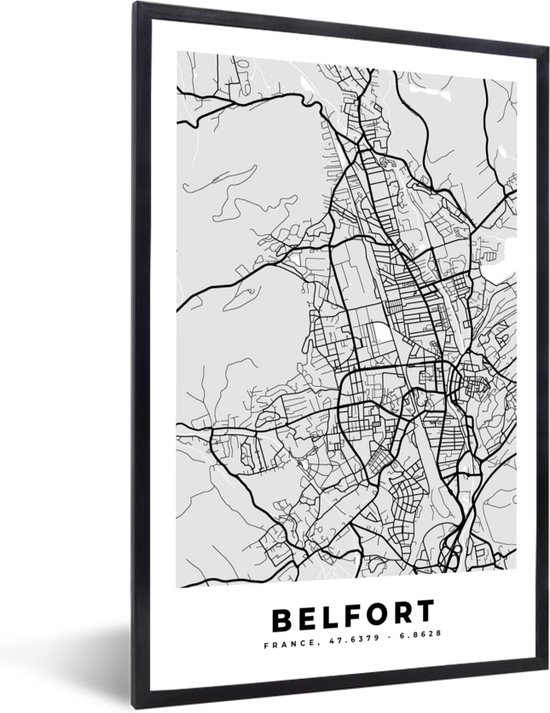 Fotolijst incl. Poster - Frankrijk – Belfort – Stadskaart – Plattegrond ...