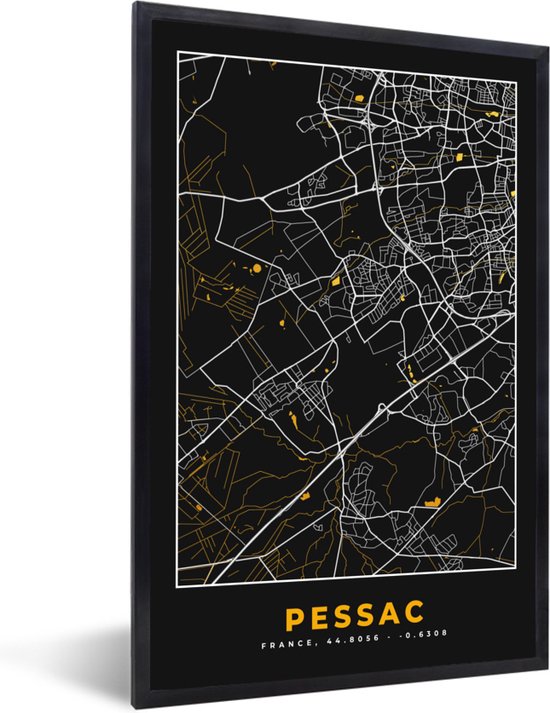 Fotolijst incl. Poster - Plattegrond – Pessac – Stadskaart – Kaart ...