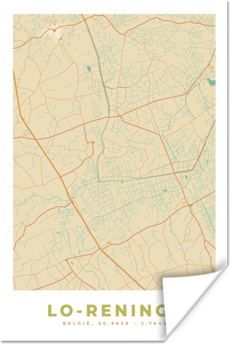 Poster België - Lo-Reninge - Plattegrond - Kaart - Stadskaart - 60x90 ...