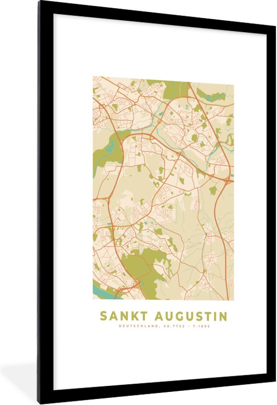 Fotolijst incl. Poster - Sankt Augustin - Plattegrond - Vintage - Kaart ...