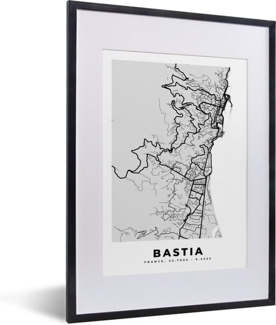 Fotolijst incl. Poster - Kaart – Stadskaart – Frankrijk - Bastia ...