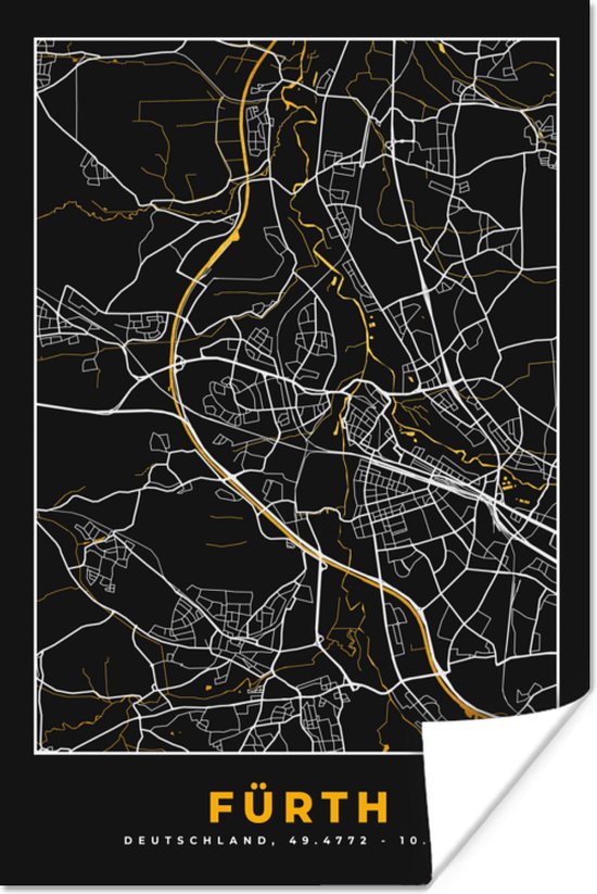 Poster Black and Gold – Stadskaart – Fürth – Duitsland – Plattegrond ...