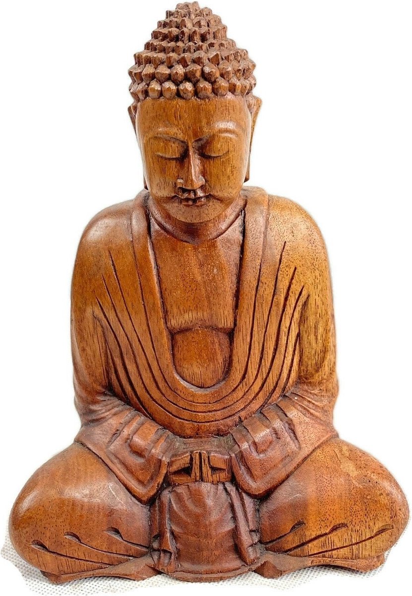 Houten buddha / Handgemaakt houten beeld / Indonesisch beeld | bol.com