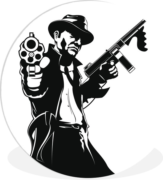 Illustration d'un membre de la mafia avec deux armes en noir et blanc ...