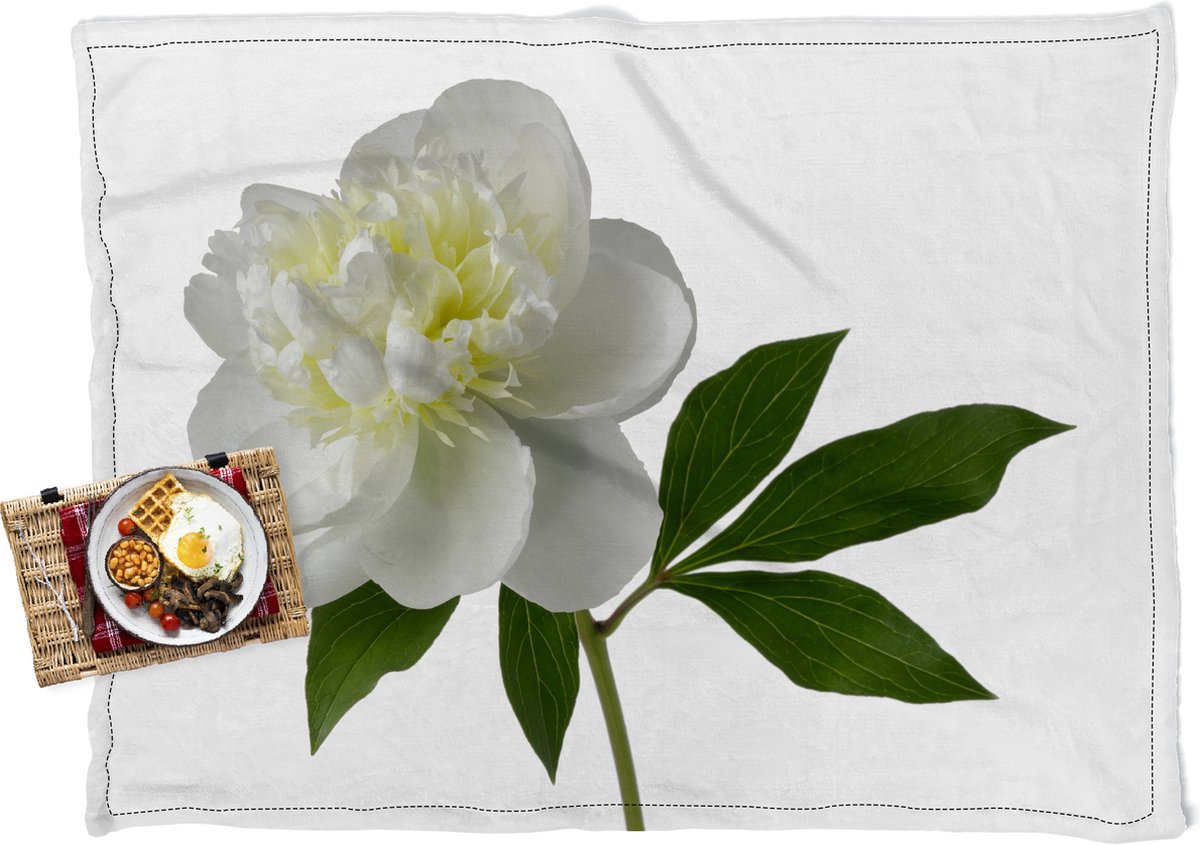 Picknickkleed - Buitenkleed - Witte pioenroos met bladeren - Vloerkleed ...