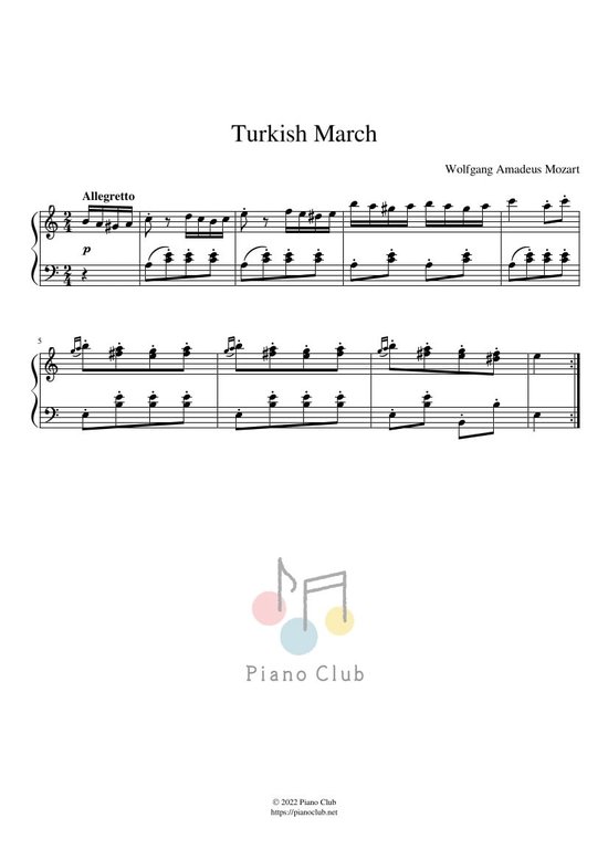 Turkish March（Rondò alla turca）- Wolfgang Amadeus Mozart | Piano Sheet ...