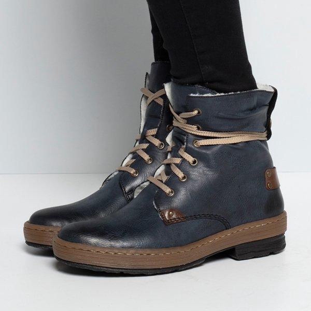 bol.com | Rieker Dames Veterboots - Blauw - Maat 39