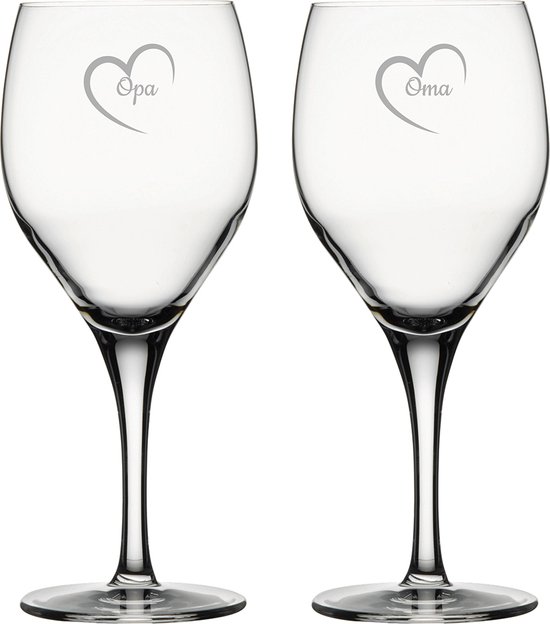 Gegraveerde Rode wijnglas 42,5cl Opa met hartje & Oma met hartje | bol