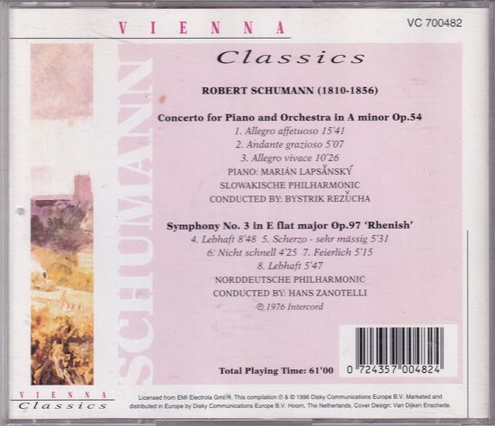 Vienna Classics, Piano Concerto, Symphony No. 3 Rhenish - Robert ...