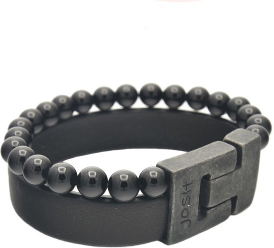Josh Vintage Heren Armband Leer;Metaal - Zwart | bol.com