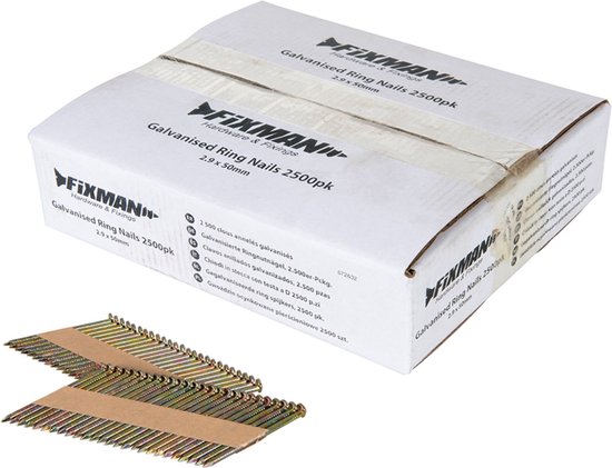 Fixman Gegalvaniseerde ring spijkers - 2,9 x 50 mm - Weerbestendig ...