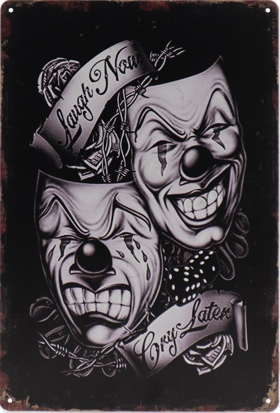 Wandbord – Laugh now cry later - Clown - Retro - Wanddecoratie ...