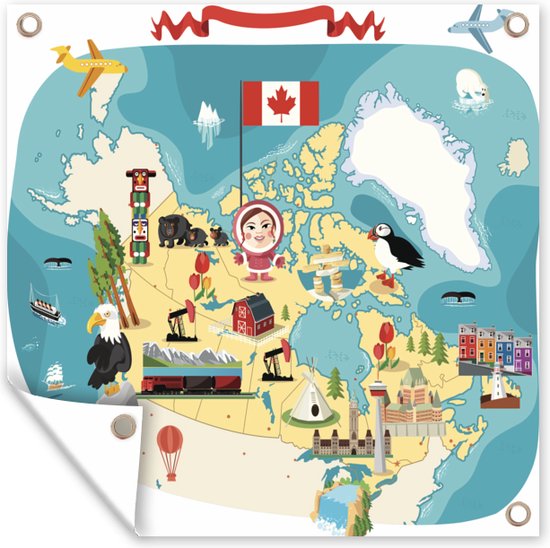 Tuindoek Illustraties op een kaart van Canada - 100x100 cm | bol