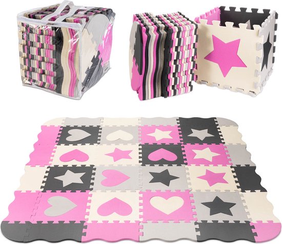 Foam puzzelmat / box 36el grijs/roze 143cm x 143cm x 1cm | Games | bol