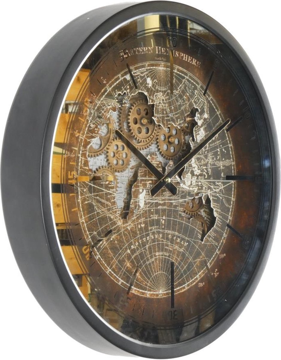 Wereld klok Bas - radarklok - wandklok zwart - wandklok 46cm | bol.com
