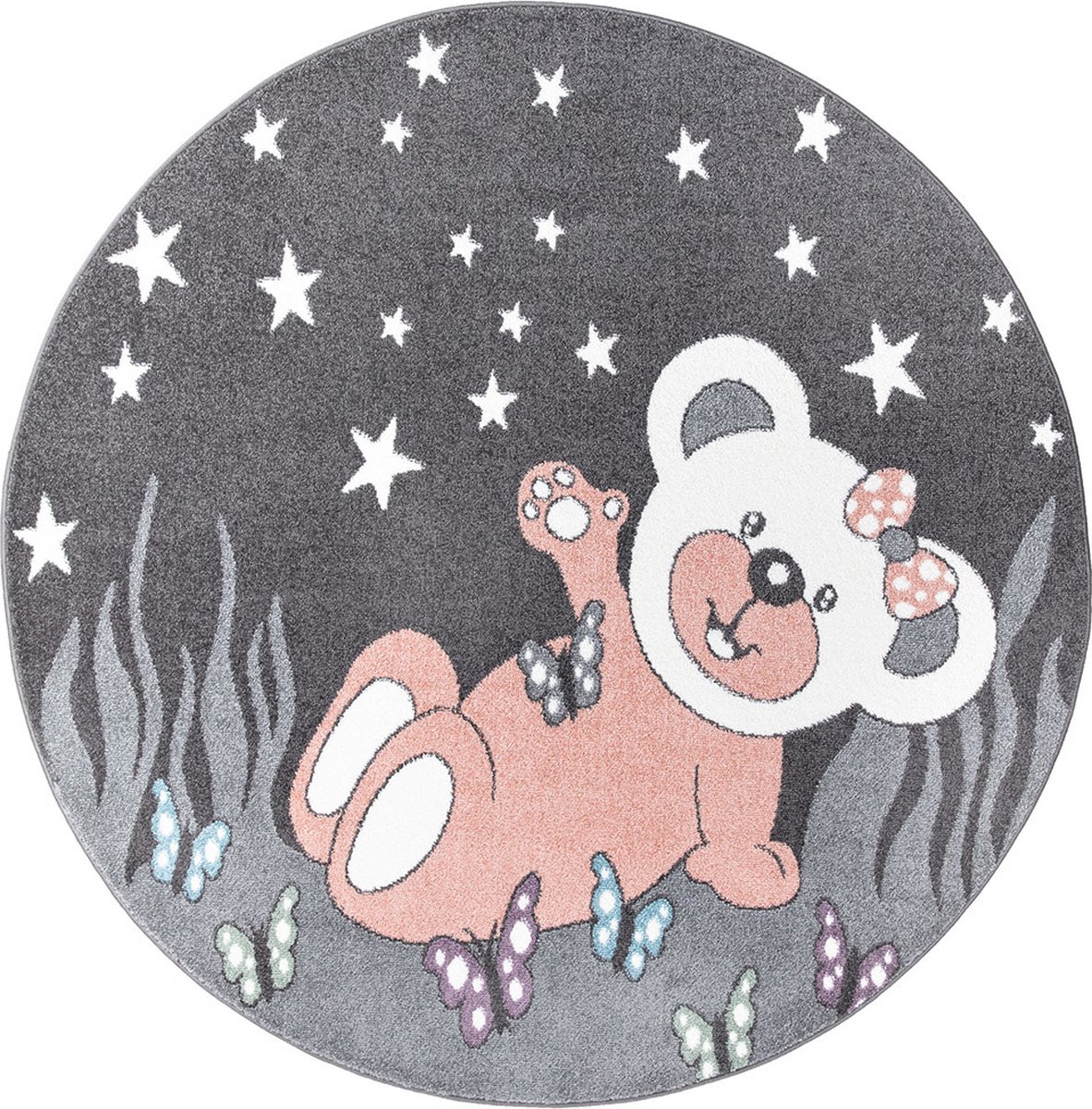 Tapijtenloods Vloerkleed Teddy Rond Laagpolig Anime Kids Grijs - 160 CM ...
