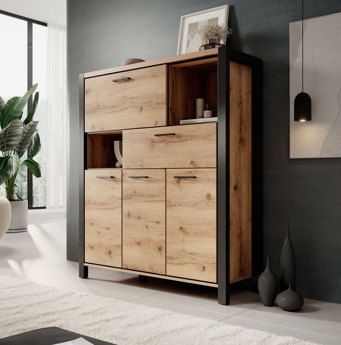 Meubella - Kast Acapulco - Eiken - Zwart - 120 cm | bol.com