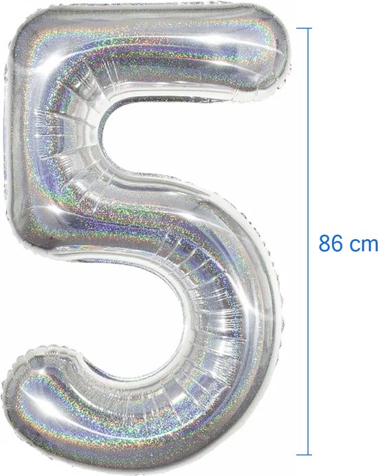 Folie Ballon Cijfer 5 Jaar Zilver Glitter Verjaardag Versiering Helium ...