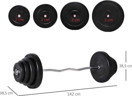 HOMCOM Halterset dumbbell verstelbaar met W-vormige handvatten 70 kg ...