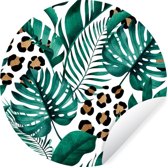 WallCircle - Muurstickers - Behangcirkel - Luipaardprint - Bladeren - Patroon -... | bol