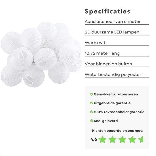 Cheqo® Lampionnen Slinger - Feestverlichting - Lichtslang ...
