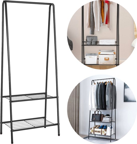 Cheqo® Kledingrek met Schoenenrek - Schoenenplank - Metaal - Zwart ...