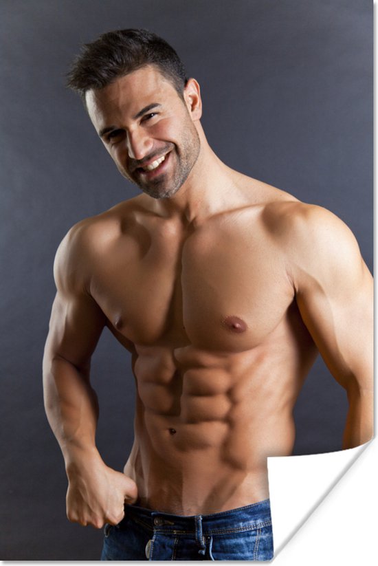 Poster Portret van een gespierde man zonder shirt - 20x30 cm | bol