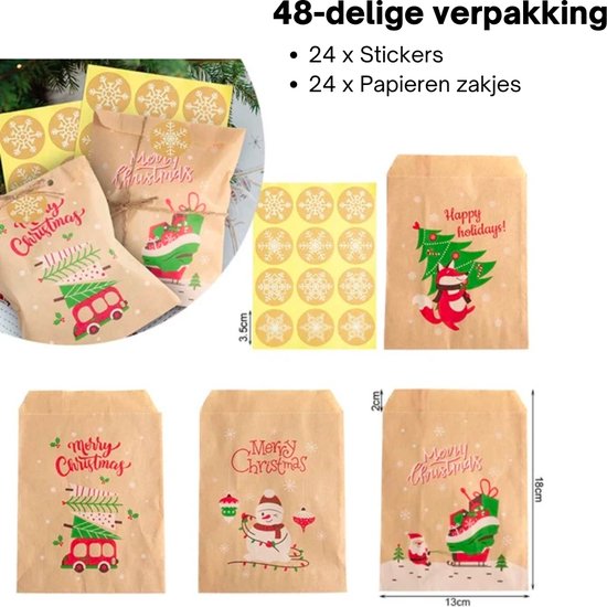 Kerst Verpakking - 24 stuks - Kerst Doos - Cadeau Verpakking - Zakjes ...