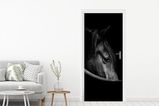 Deursticker Paarden - Portret - Zwart - Dieren - 80x205 cm - Deurposter | bol.com