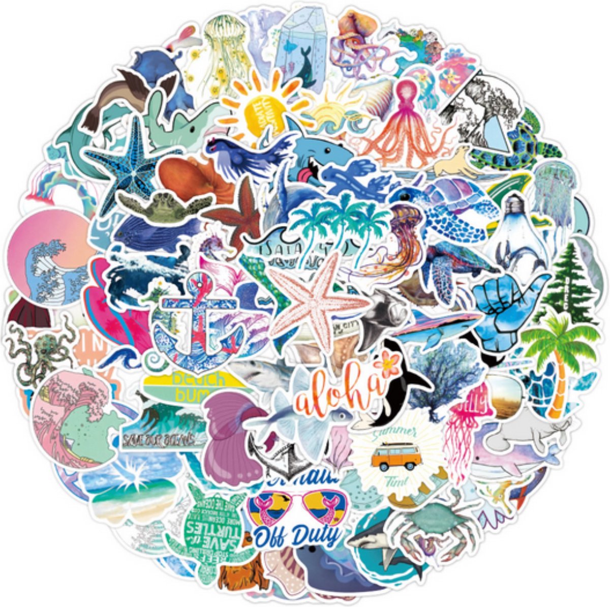 Winkrs - 100 stickers pastel oceaan/zee dieren/vissen - Stickers Voor laptop, muur,... | bol.com