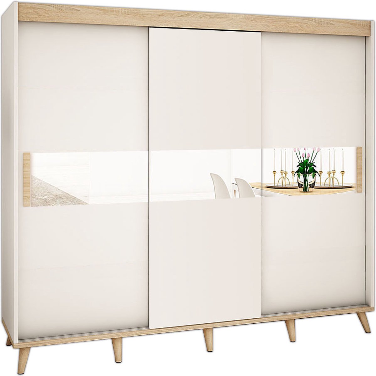 InspireMe - Kledingkast met 3 schuifdeuren, Modern stijl, beukenhout ...