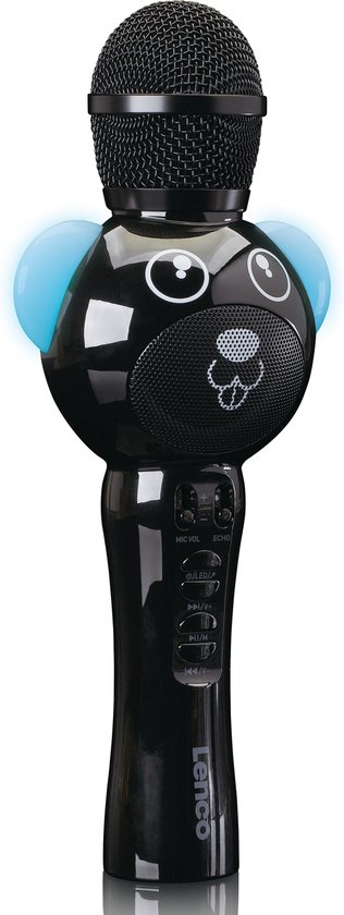Lenco BMC-120BK - Karaoke microfoon met Bluetooth, SD slot, verlichting ...