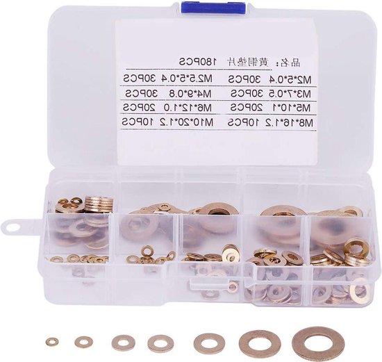 180 Piece Brass Rings Assortment Set with Box - M2 M2.5 M3 M4 M5 M6 M8 ...