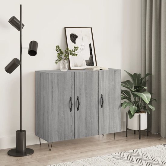 vidaXL Dressoir - 90x34x80 cm - Grijs Sonoma Eiken Dressoir - Houten ...