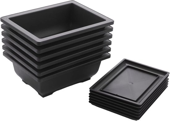 Set van 6 kunststof bonsai-potten met dienblad voor tuin en balkon | bol