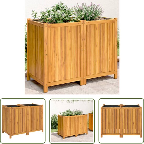 The Living Store Houten Plantenbak Massief Acaciahout 100 x 50 x 75 cm - Nonwoven zak... | bol