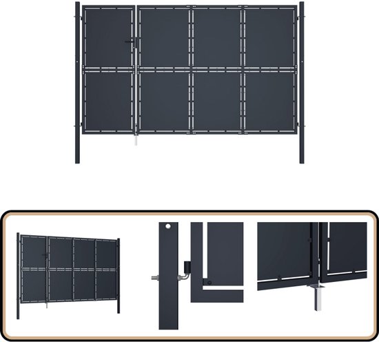 vidaXL Tuinpoort Staal Antraciet - 350x175 cm - Inclusief slot ...
