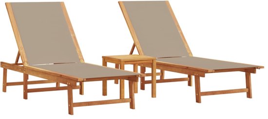 vidaXL Ligbedden met Tafel - Acaciahout - Set van 2 Ligbed - Lounge ...
