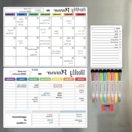 Droog uitwisbare kalender set - Magnetische koelkastkalender met markeerstift en... | bol