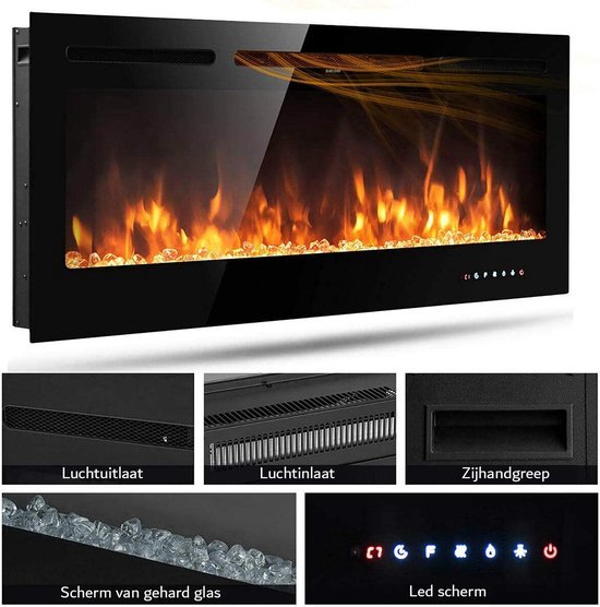 Fireplace Electric - Wood fire effect - Touchscreen - Glass panel ...