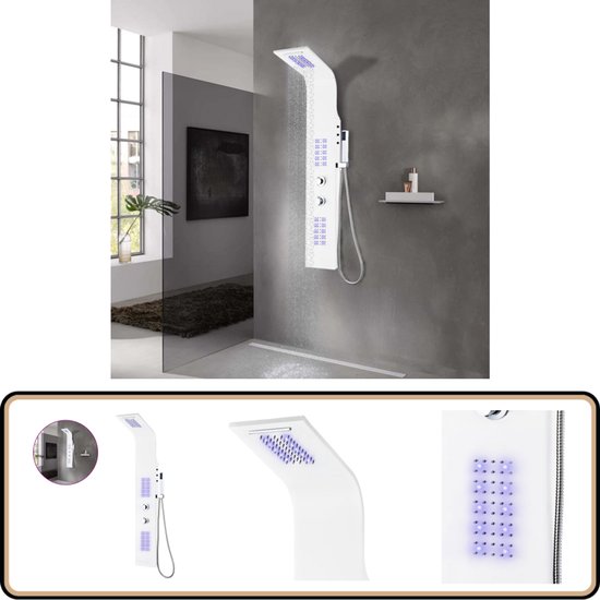 vidaXL Douchepaneel - Wit - Aluminium - Met LED-verlichting Regen ...