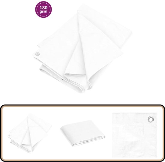 vidaXL Dekzeil 180 g/m² 6x8 m HDPE Wit Tuinzeil - Dekzeil - Watersdicht ...