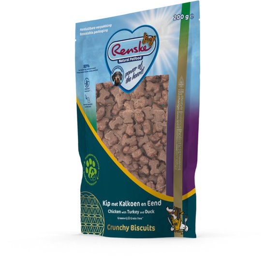 6x Renske Gezonde Beloning Crunchy Hondensnack Kip & Kalkoen & Eend 200 ...