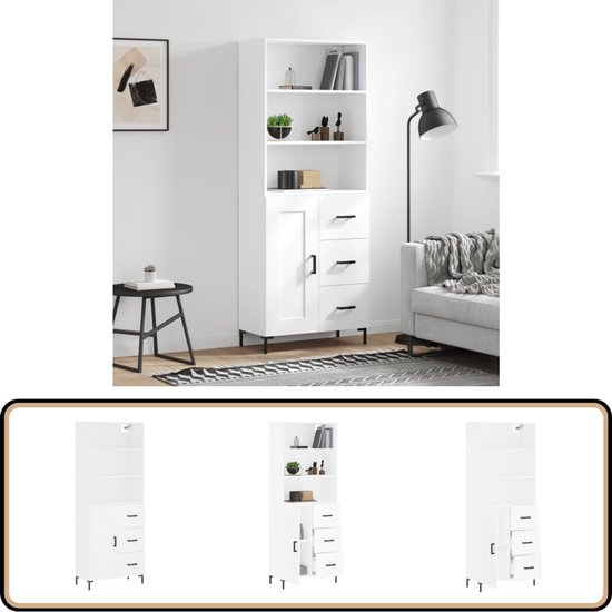 vidaXL Hoge Kast - Hout - Wit - 69,5x34x180 cm Hoge Kast - Witte Kast ...
