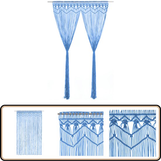 vidaXL Macramé Gordijn 140x240 cm - Blauw Gordijn - Gordijnen ...