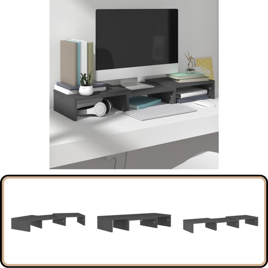 vidaXL Monitorstandaard - Grenenhout - Verstelbaar - Grijs ...