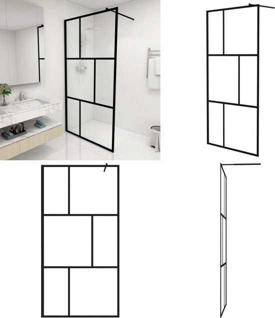 vidaXL Inloopdouchewand 100x195 cm gehard glas zwart - Douchescherm ...