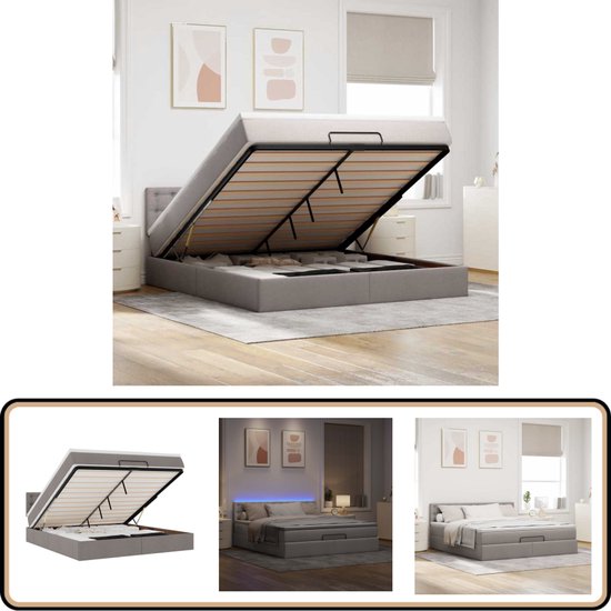 vidaXL Bed poef met matras en LED's 180x200 cm stof taupe | bol